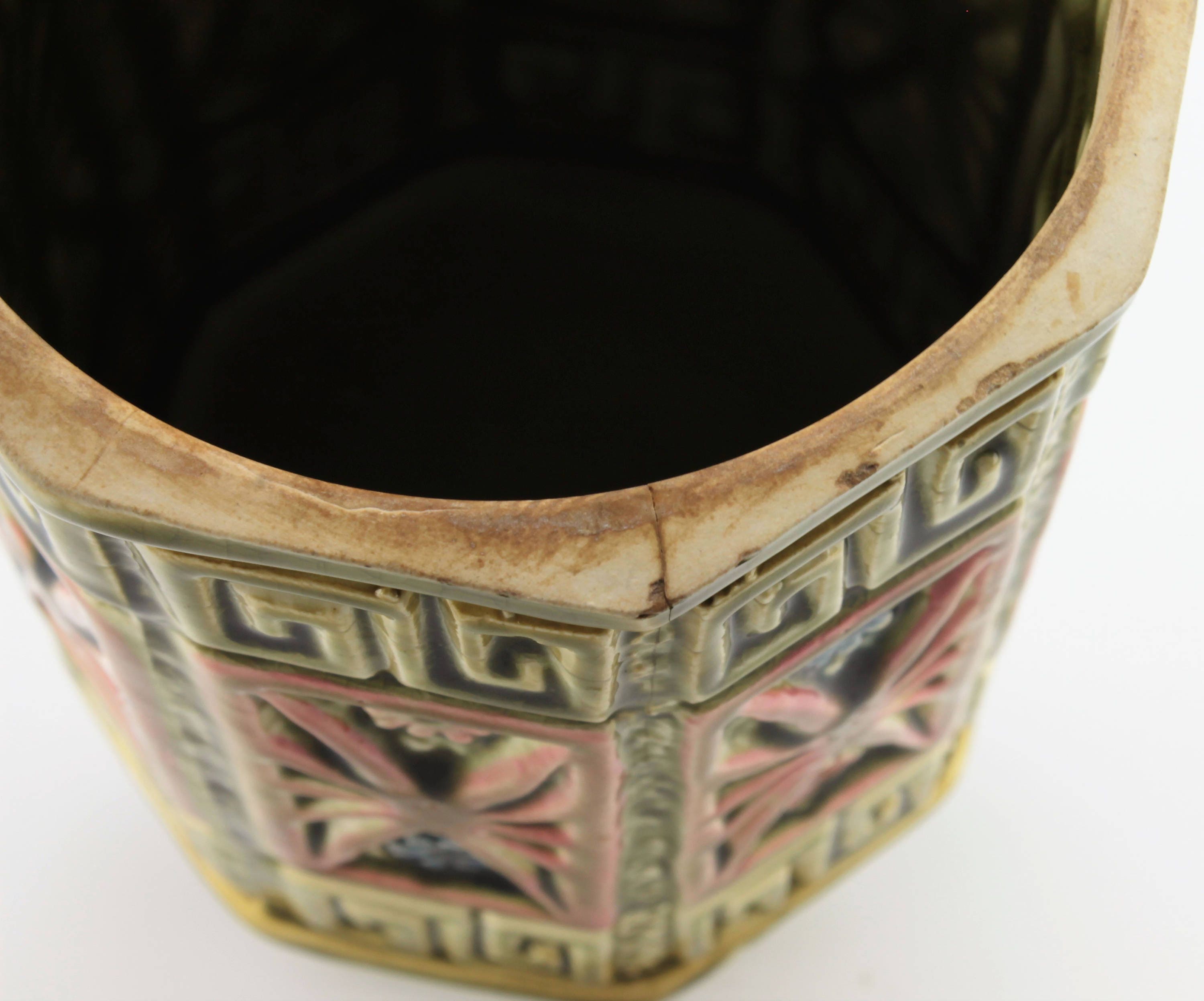 Vintage Vase Planter Floral Greek Key Motif Octagonal | Etsy