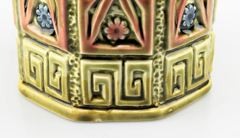 Vintage Vase Planter Floral Greek Key Motif Octagonal | Etsy