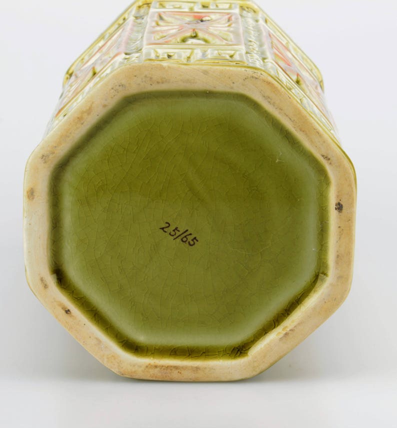 Vintage Vase Planter Floral Greek Key Motif Octagonal | Etsy