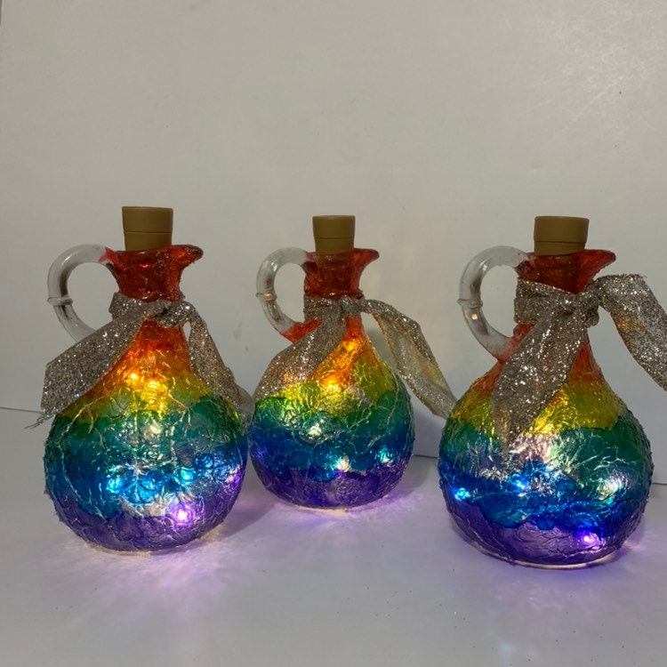 Rainbow lighted bottles