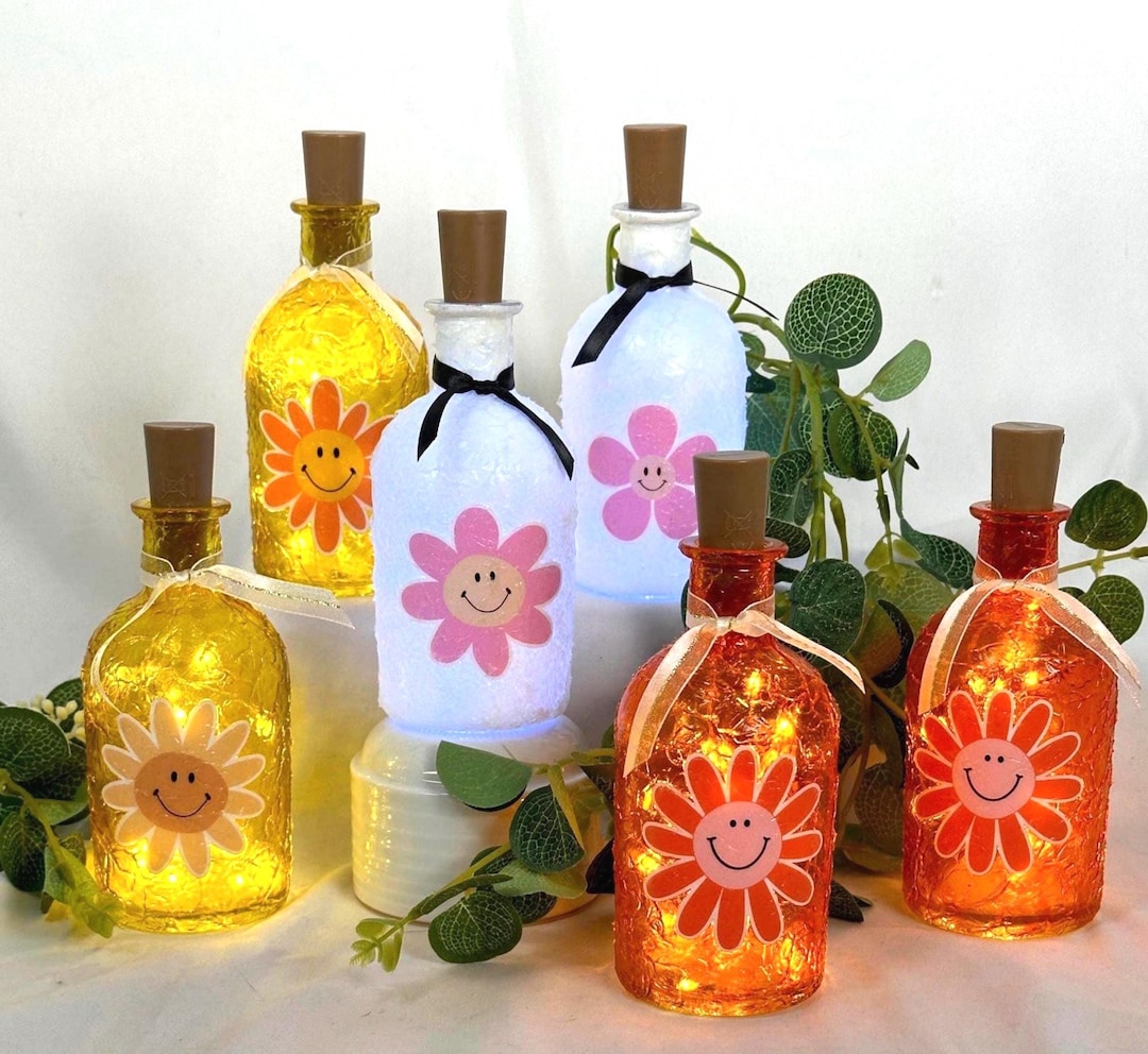 Smiley Face Fairy Light Bottle: Handpainted Whimsical Decor. Boho Lamp ...