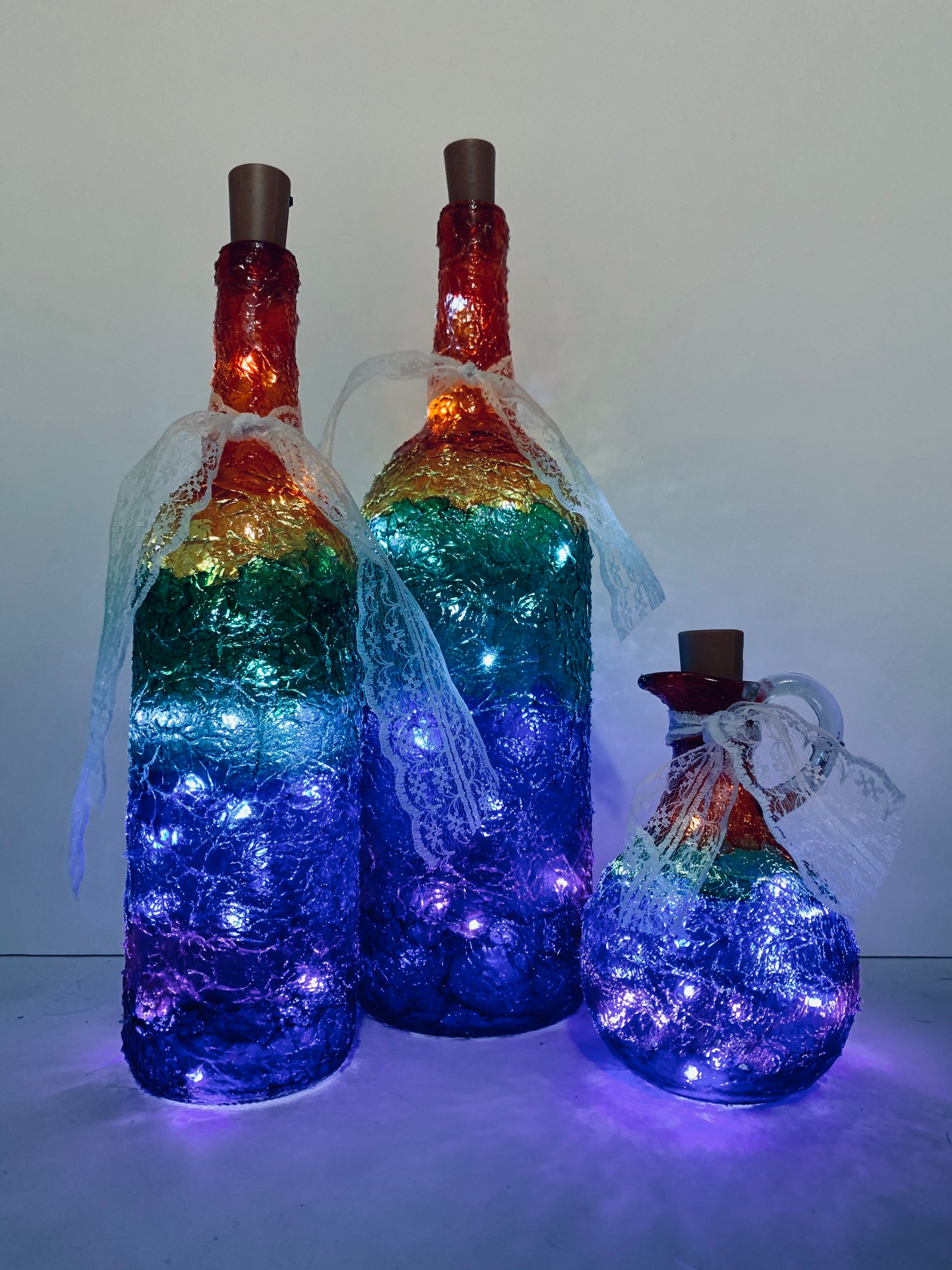 Rainbow lighted bottles