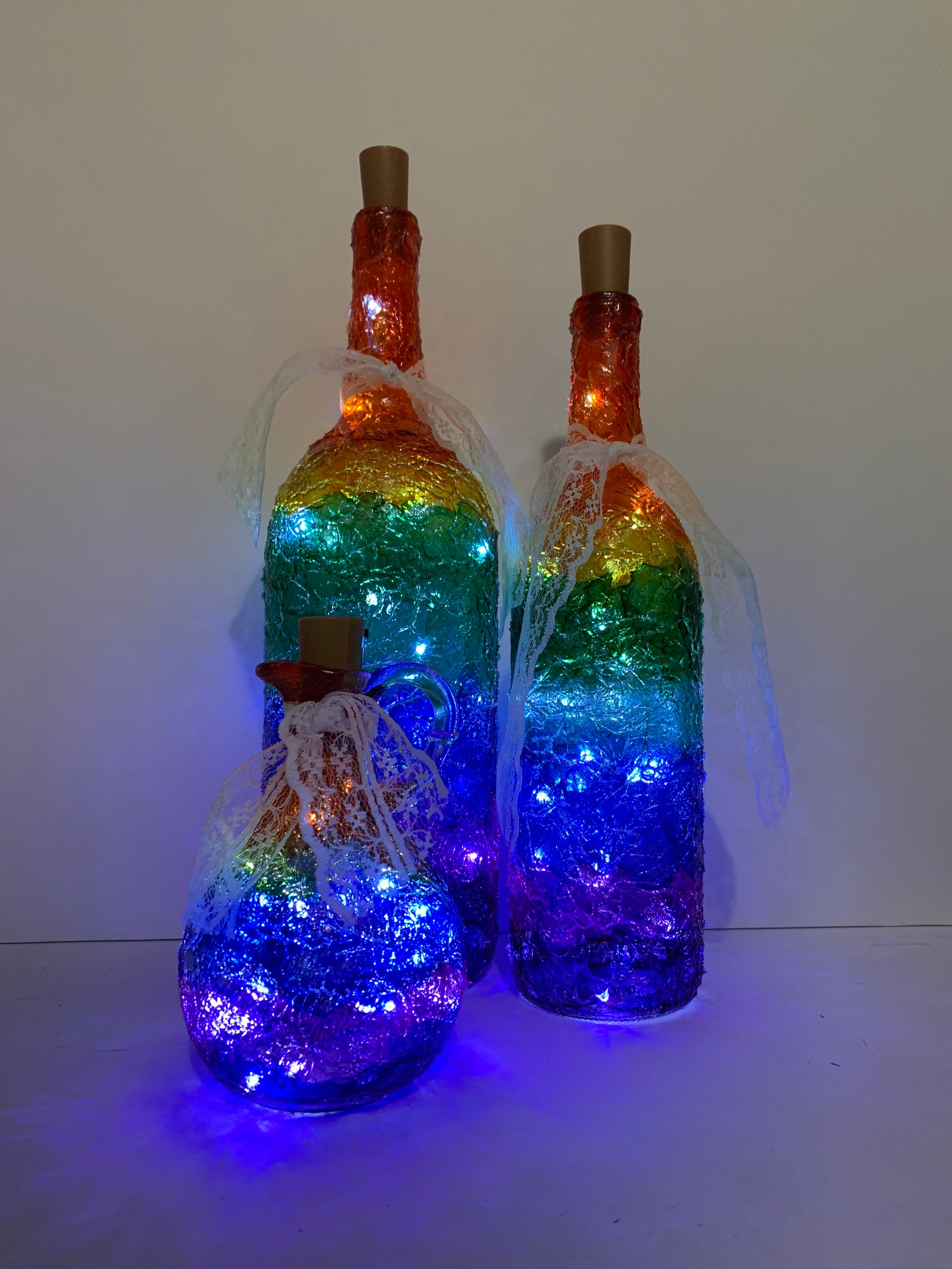 Rainbow lighted bottles