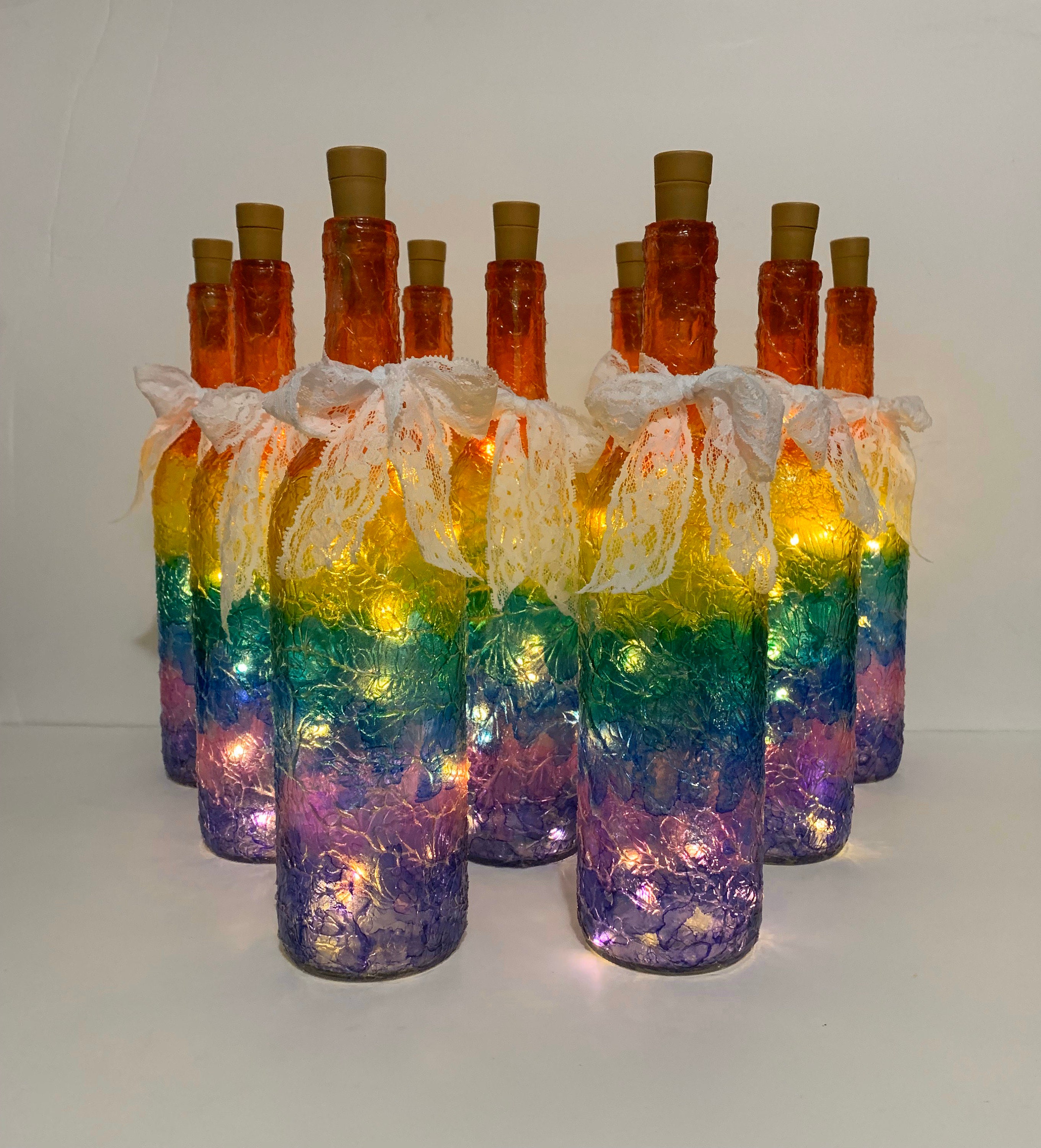 Rainbow lighted bottles
