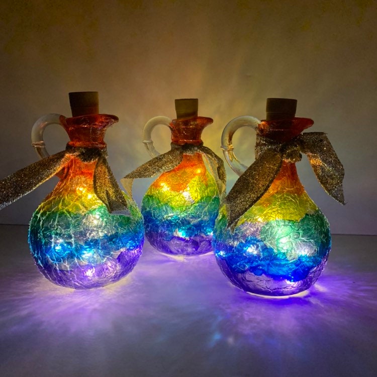 Rainbow lighted bottles