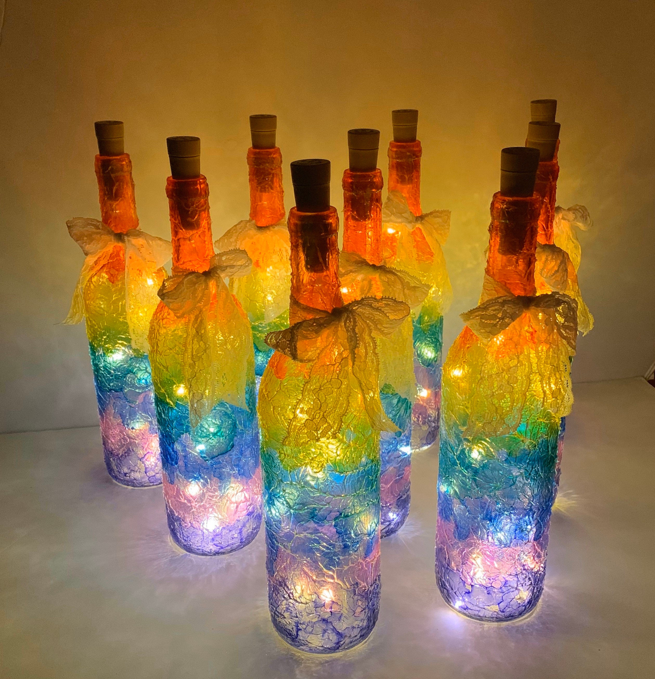 Rainbow lighted bottles