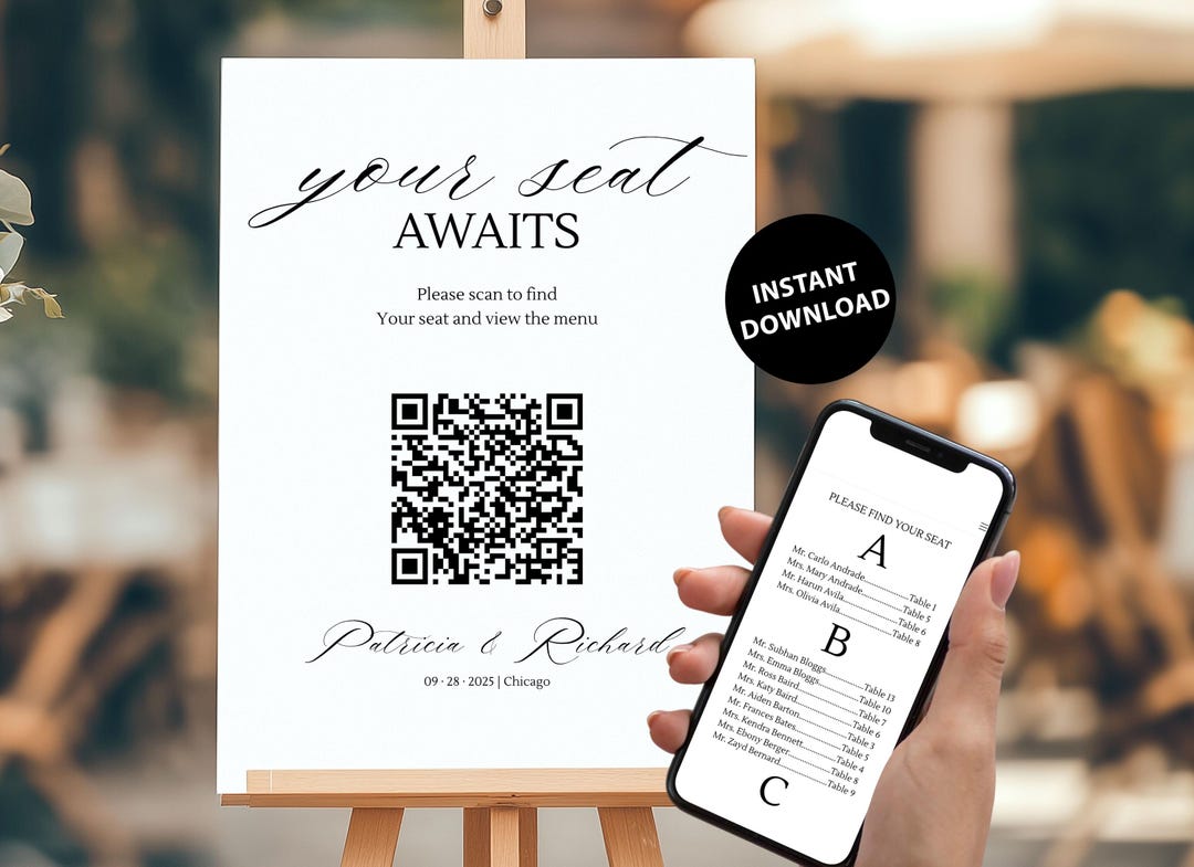 Modern QR Code Wedding Seating Chart Sign (digital Download) - Etsy