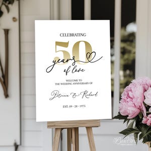 50th Wedding Anniversary Welcome Sign, Printable Sign, Golden ...