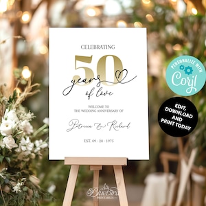 50th Wedding Anniversary Welcome Sign, Printable Sign, Golden ...