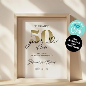 50th Wedding Anniversary Welcome Sign, Printable Sign, Golden ...