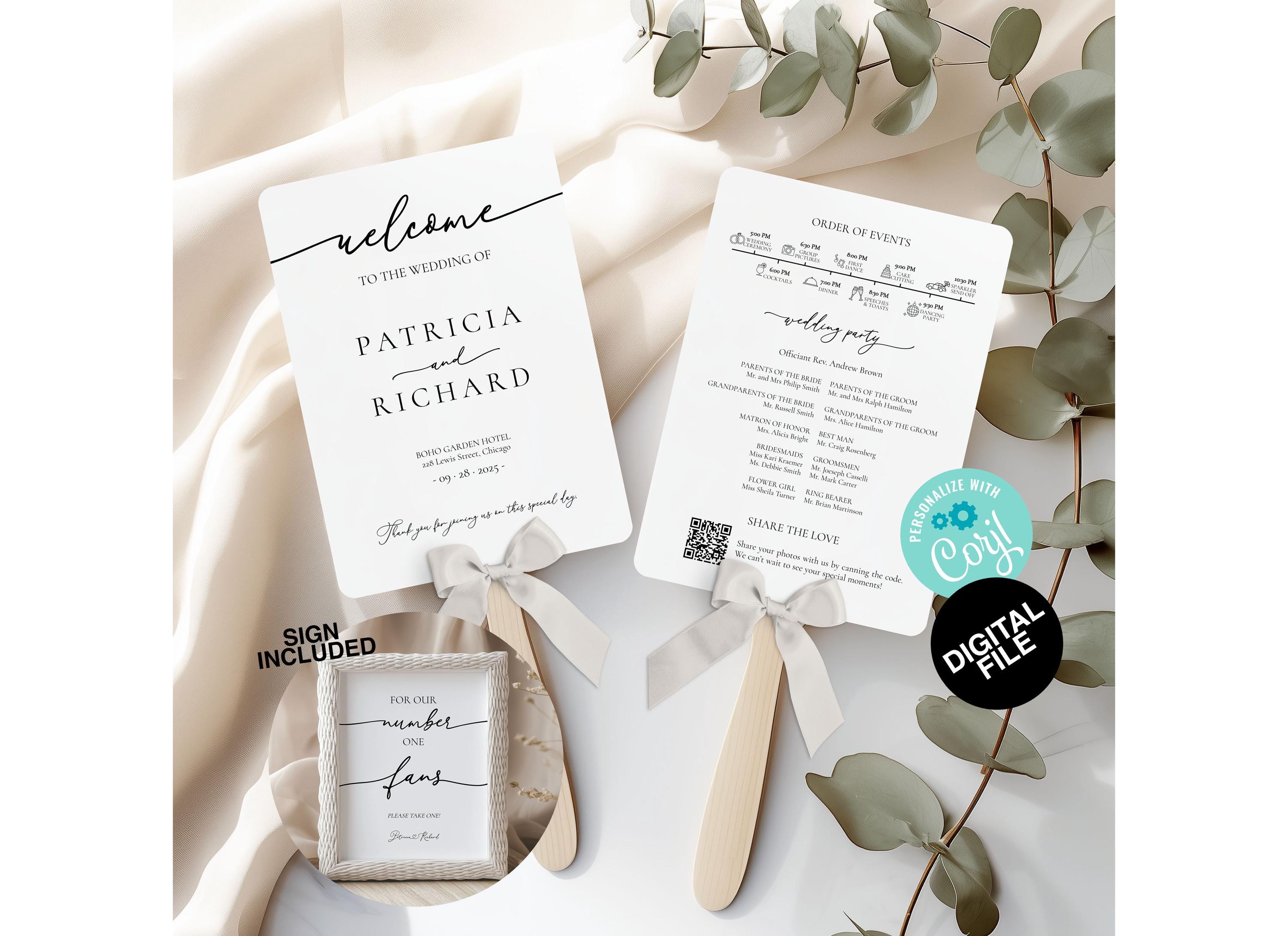 Elegant Wedding Program Fan Template, Ceremony Schedule (printable DIY ...
