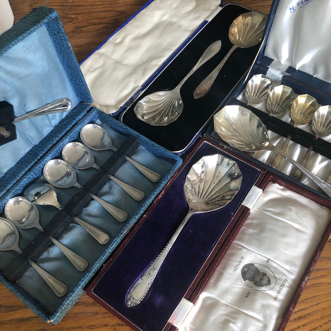 Vintage EPNS Serving Spoon Sets. Job Lot. 4 Sets of Vintage Serving and ...