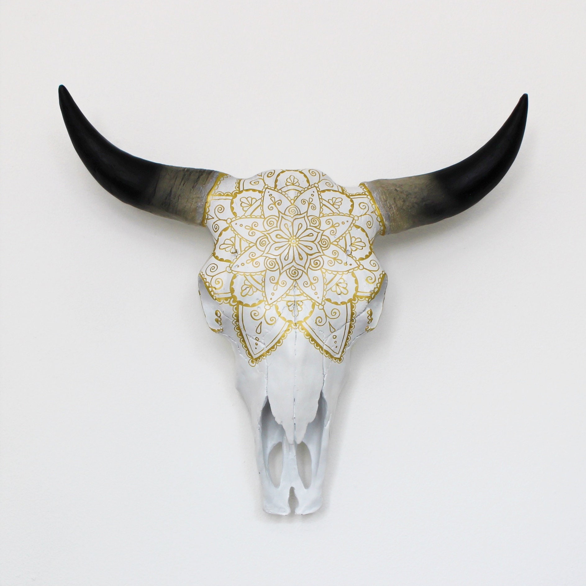 Beautiful Hand Painted Faux Cow Skull With Gold Mandala - 3 Sizes ...