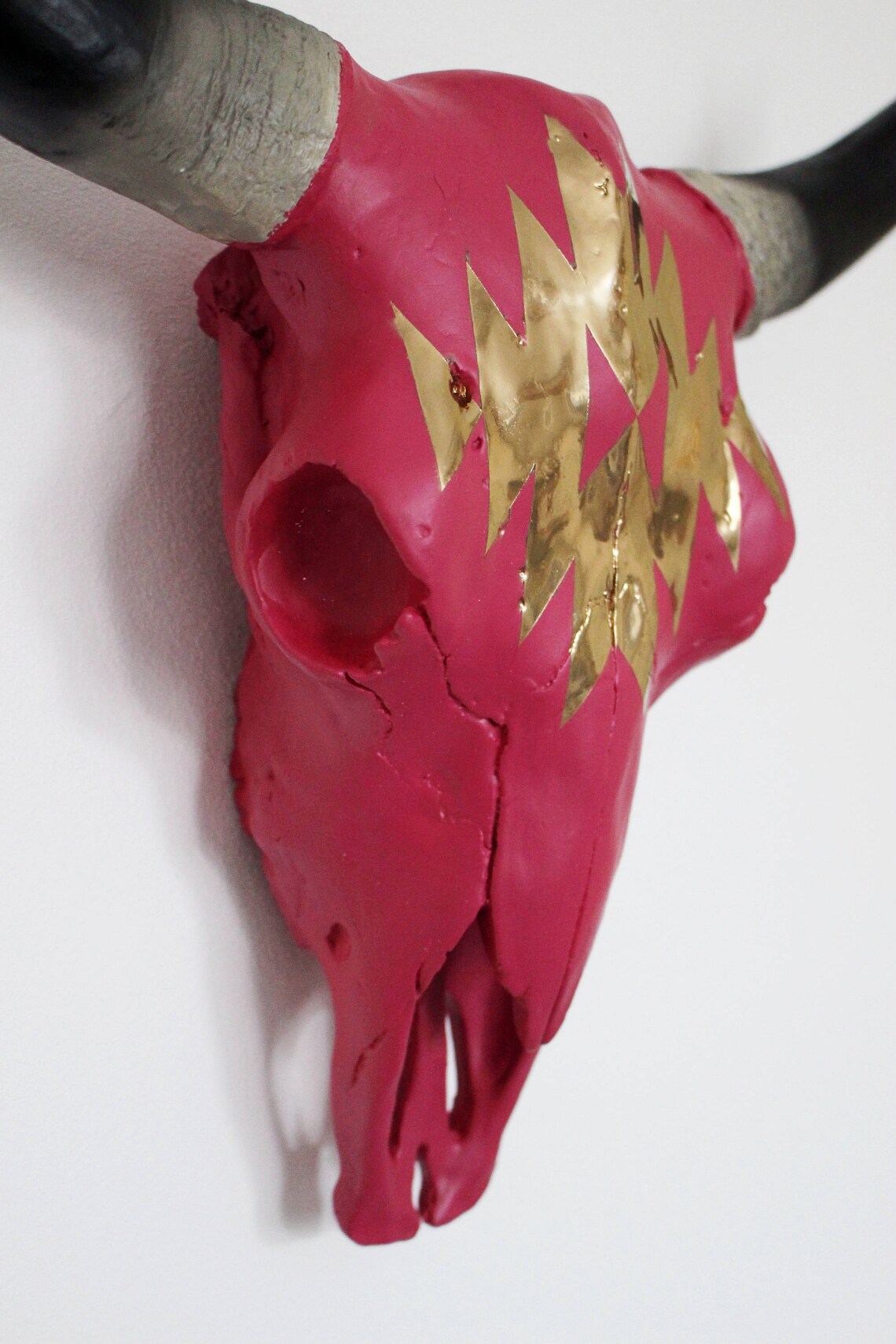 Hand Painted Faux Cow Skull With Gold Navajo Pattern 3 Sizes - Etsy