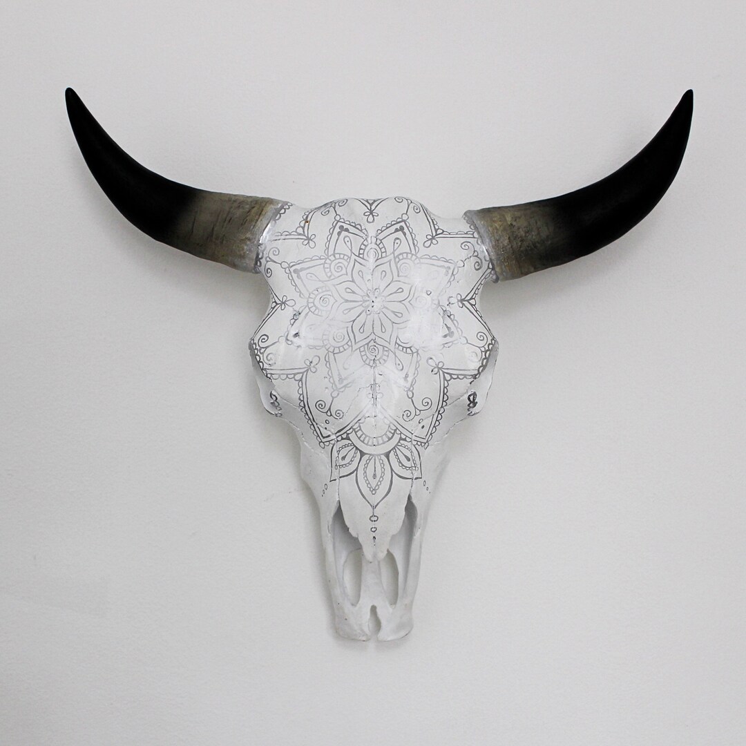 Beautiful Hand Painted Faux Cow Skull With Silver Mandala - 3 Sizes ...