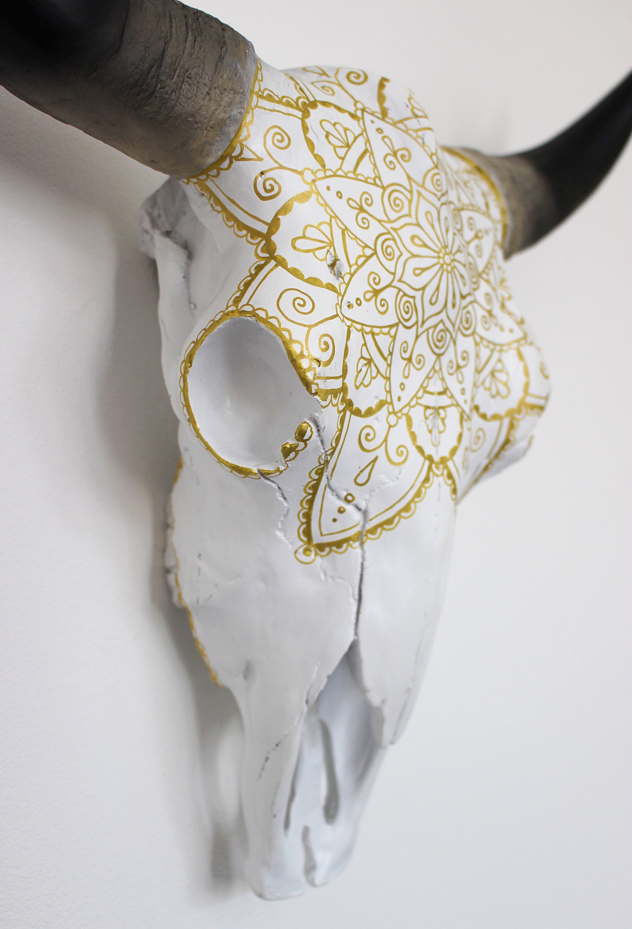 Beautiful Hand Painted Faux Cow Skull With Gold Mandala - 3 Sizes ...