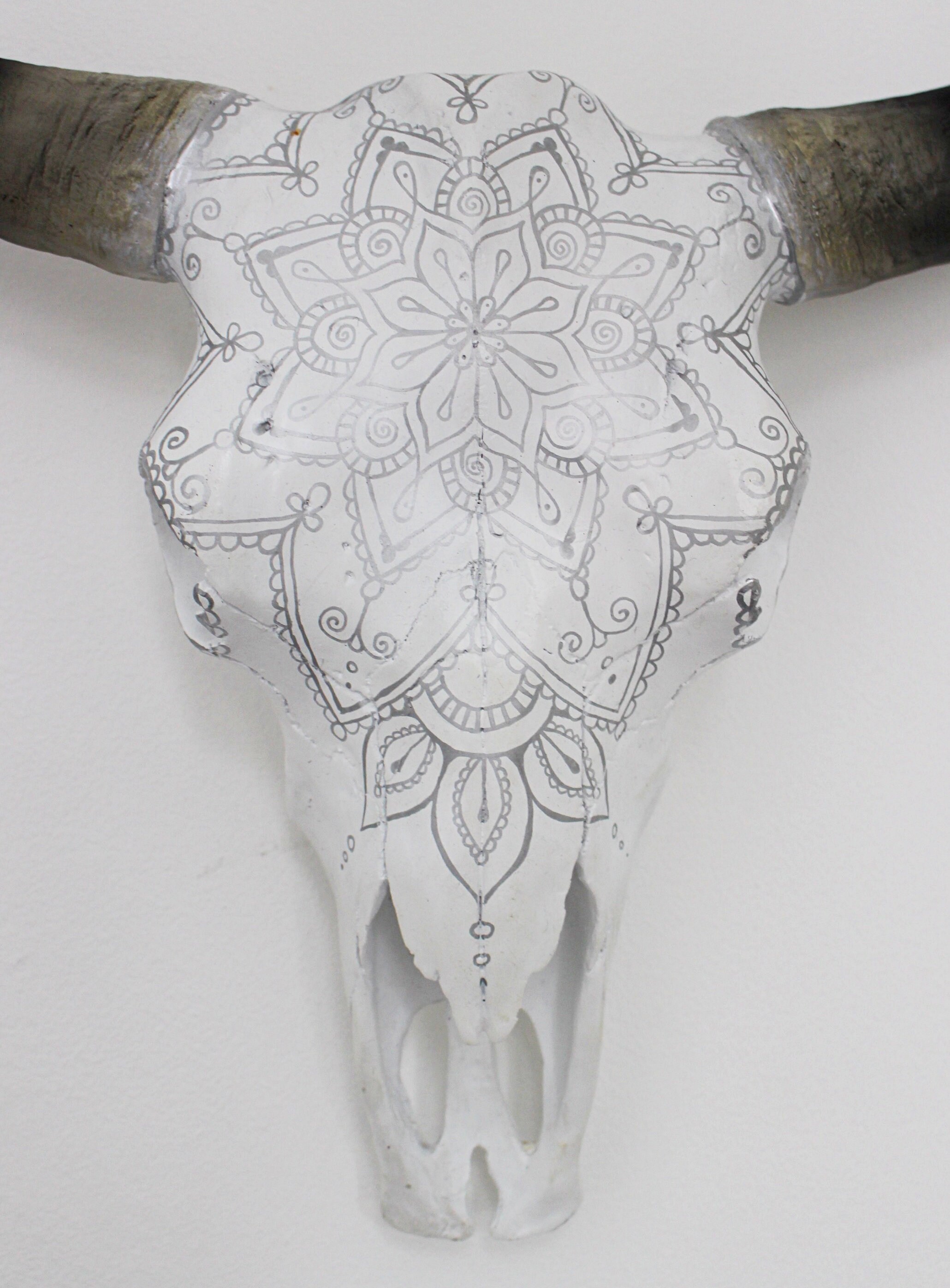 Beautiful Hand Painted Faux Cow Skull With Silver Mandala - 3 Sizes ...