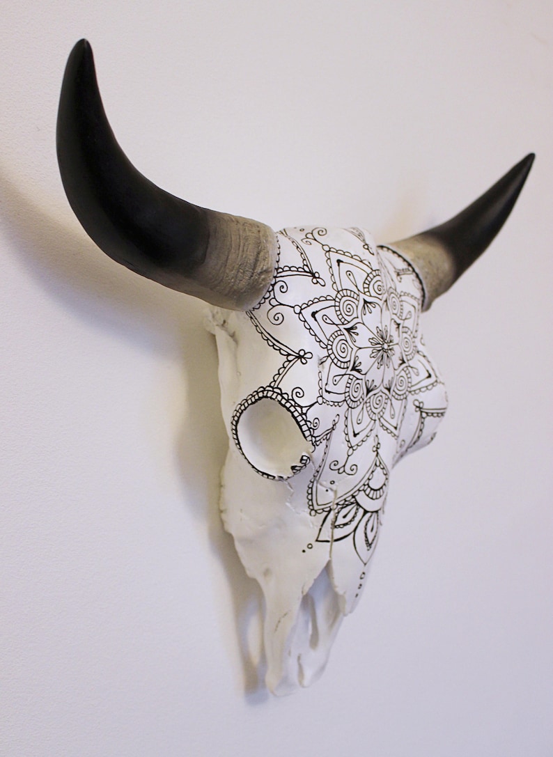 Beautiful Hand Painted Faux Cow Skull With Black Mandala - 3 Sizes ...