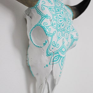 Beautiful Hand Painted Faux Cow Skull With Turquoise Teal Mandala - 3 ...