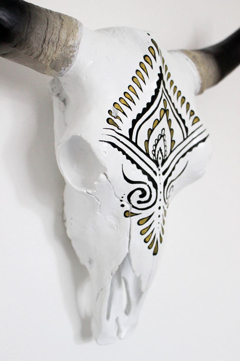 Gorgeous Hand Painted Faux Cow Skull - 3 Sizes Available - Etsy UK