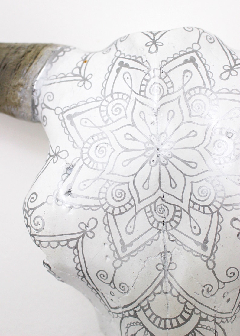 Beautiful Hand Painted Faux Cow Skull With Silver Mandala - 3 Sizes ...