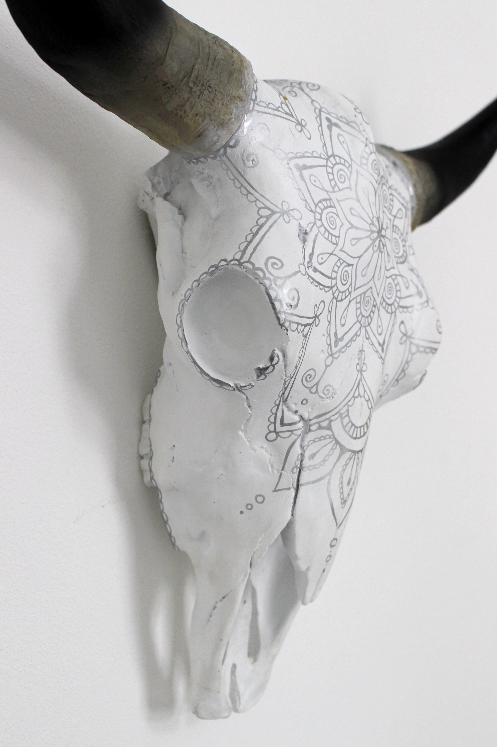 Beautiful Hand Painted Faux Cow Skull With Silver Mandala - 3 Sizes ...