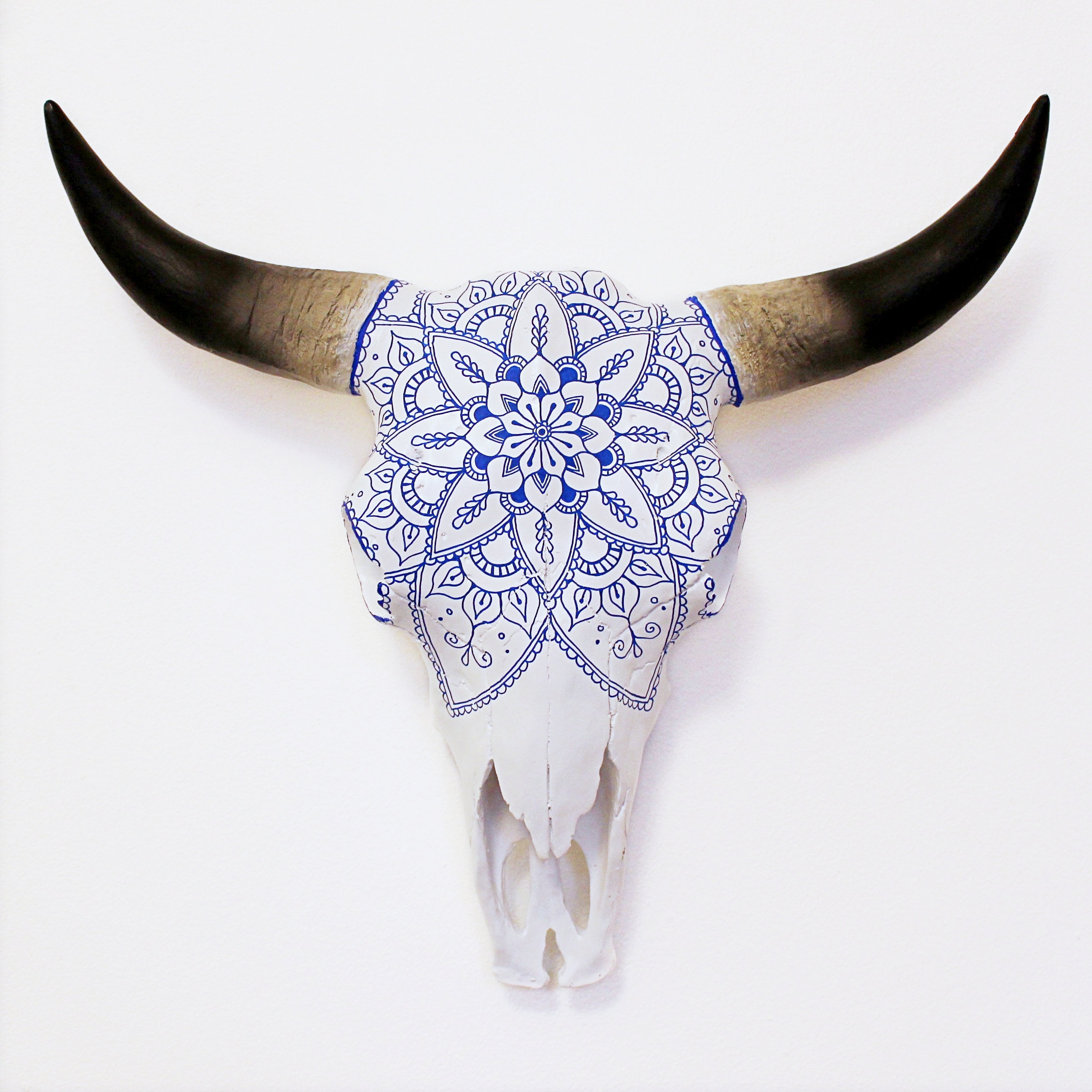 Beautiful Hand Painted Faux Cow Skull With Blue Mandala 3 - Etsy