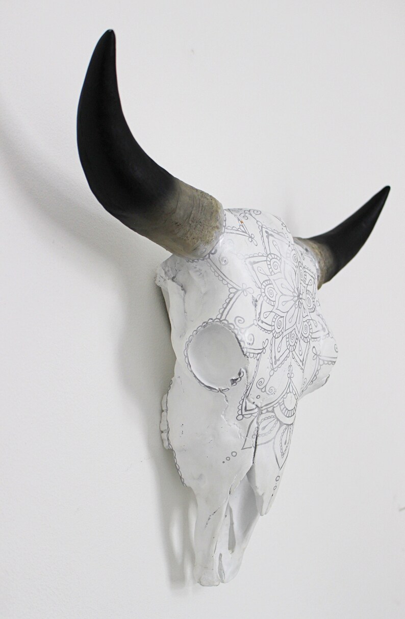 Beautiful Hand Painted Faux Cow Skull With Silver Mandala - 3 Sizes ...