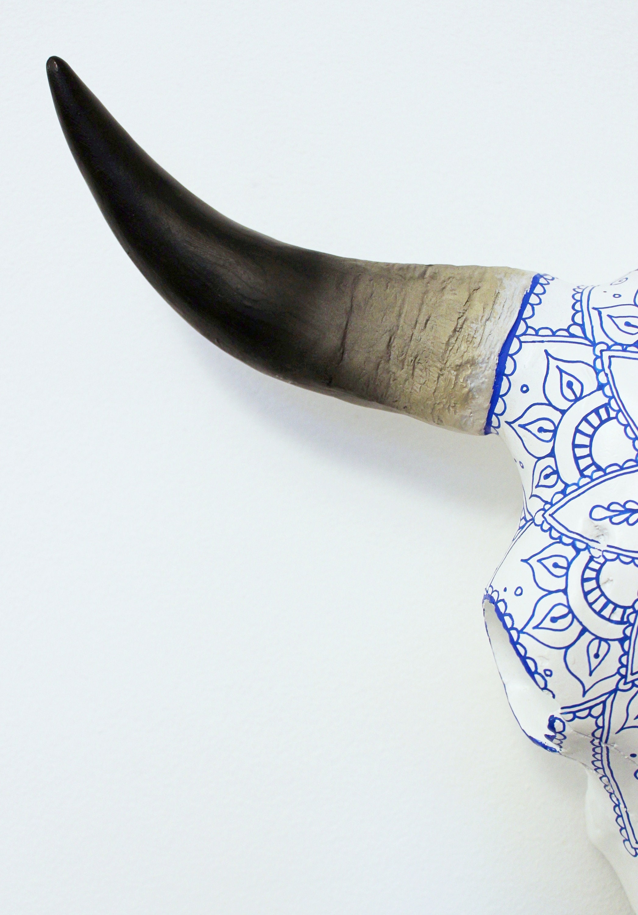 Beautiful Hand Painted Faux Cow Skull With Blue Mandala 3 - Etsy