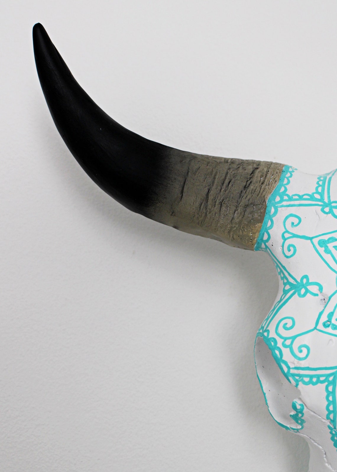Beautiful Hand Painted Faux Cow Skull With Turquoise Teal Mandala - 3 ...