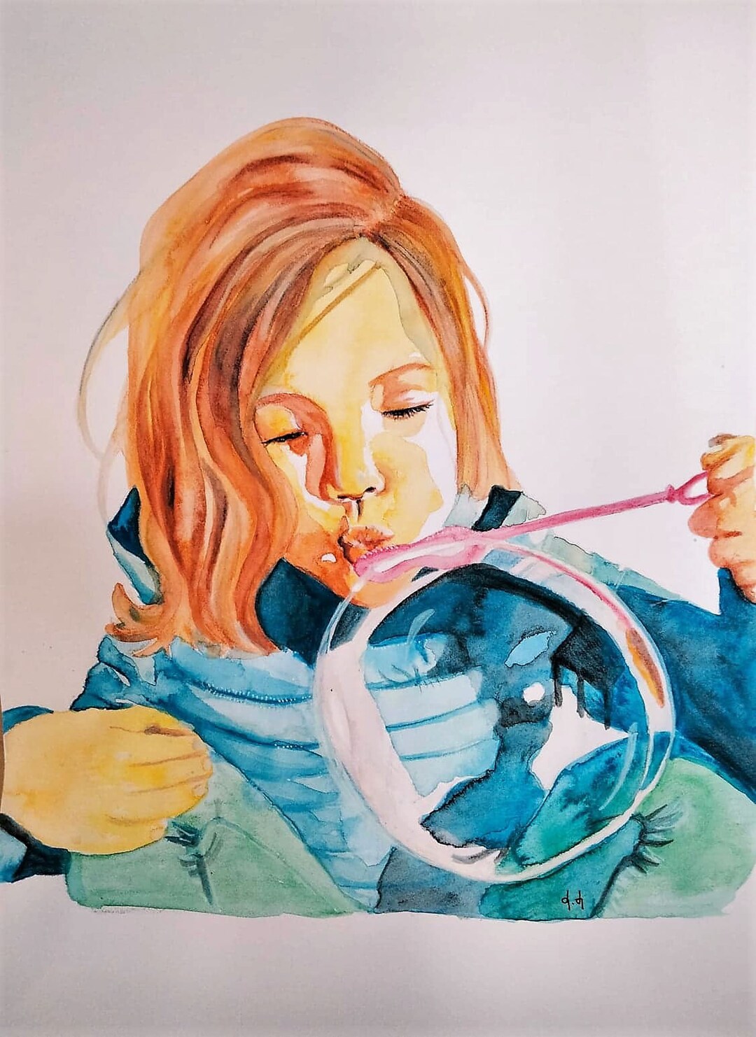 Watercolour Portrait of Child Doing Bubbles - Etsy