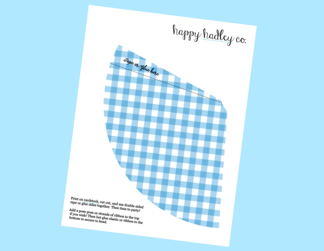 PRINTABLE Blue Gingham Party Hat Kids Birthday Hat Boys Party Hat - Etsy