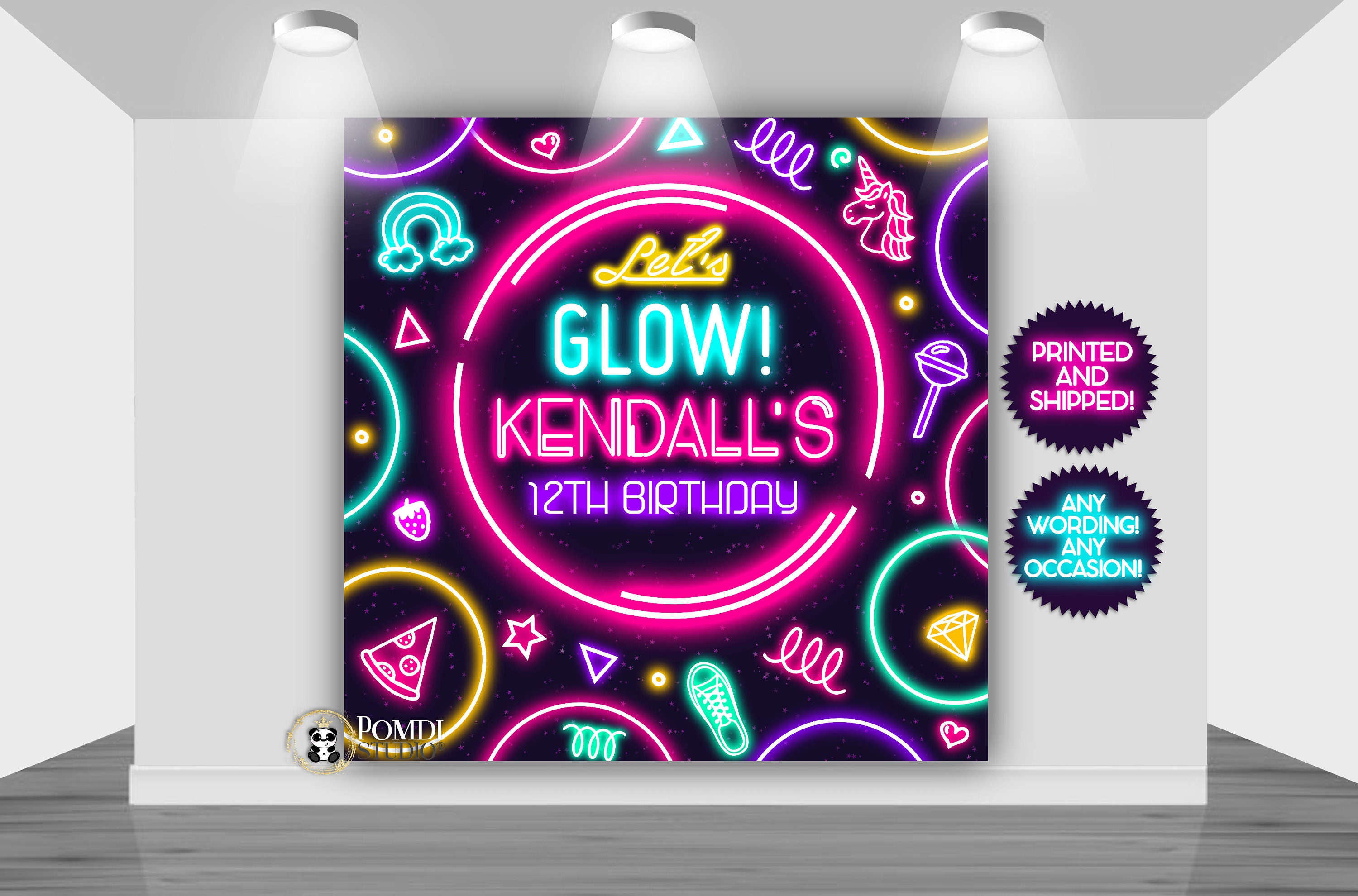 PRINTED & SHIPPED Backdrop Glow Neon Party Glow Party Neon - Etsy