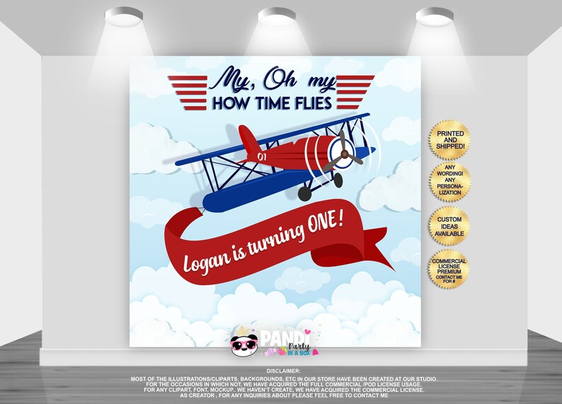 PRINTED & SHIPPED Backdrop Airplane How Time Flies Printed | Etsy