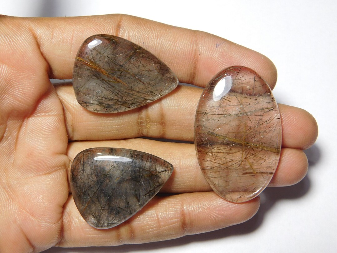 Copper Rutile Quartz Lot of 3 Piece Cabochons Natural Copper Rutile ...