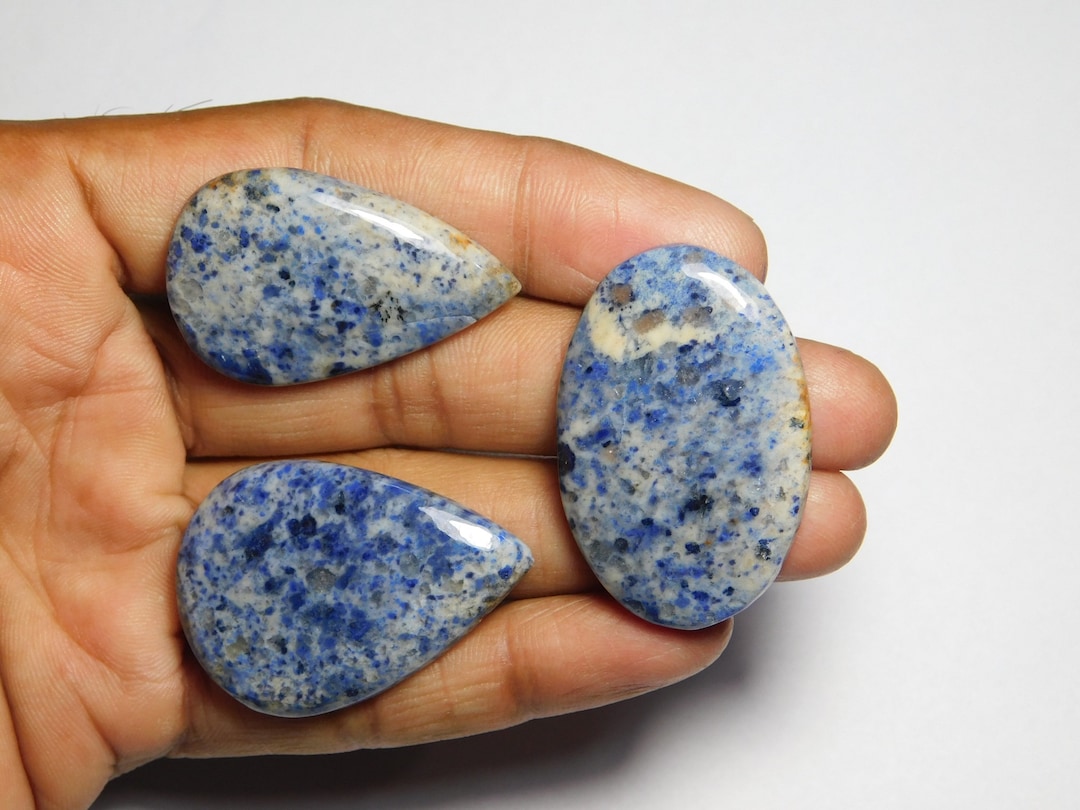 3 Pcs. A Rare Quality Dumortierit Quartz Lot Cabochons,top Quality Dumortierit Quartz Loose ...