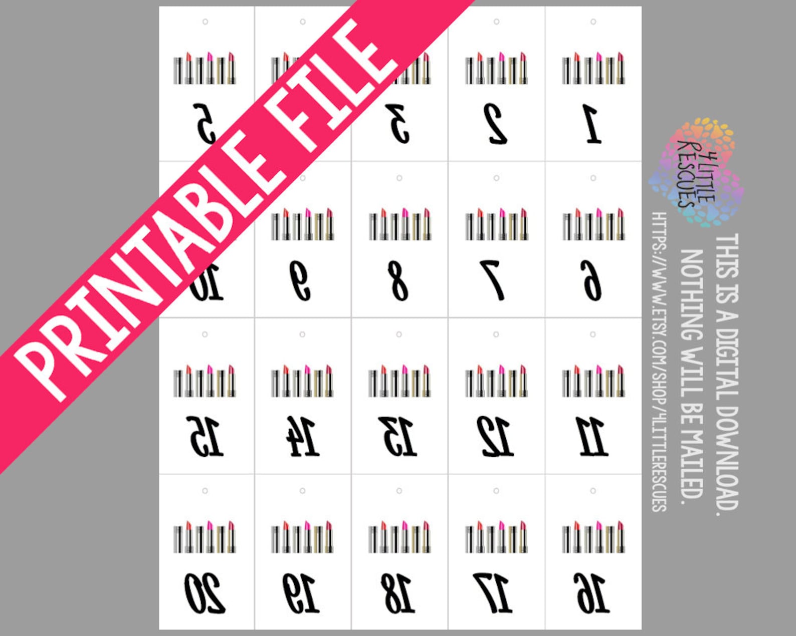 Printable Reverse & Forward Numbers 1-100 Facebook Live Sales Lipstick ...