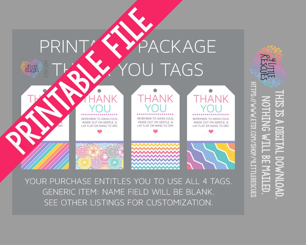 Blank LLR Printable Package Tags | Not Customized | Receive 4 JPEG ...