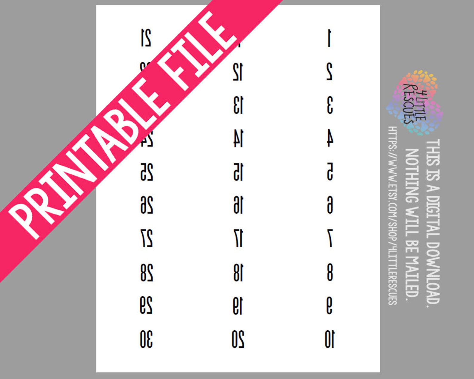 Printable: Forward AND Reverse/mirror Image Labels Tags Numbers 1-1000 ...