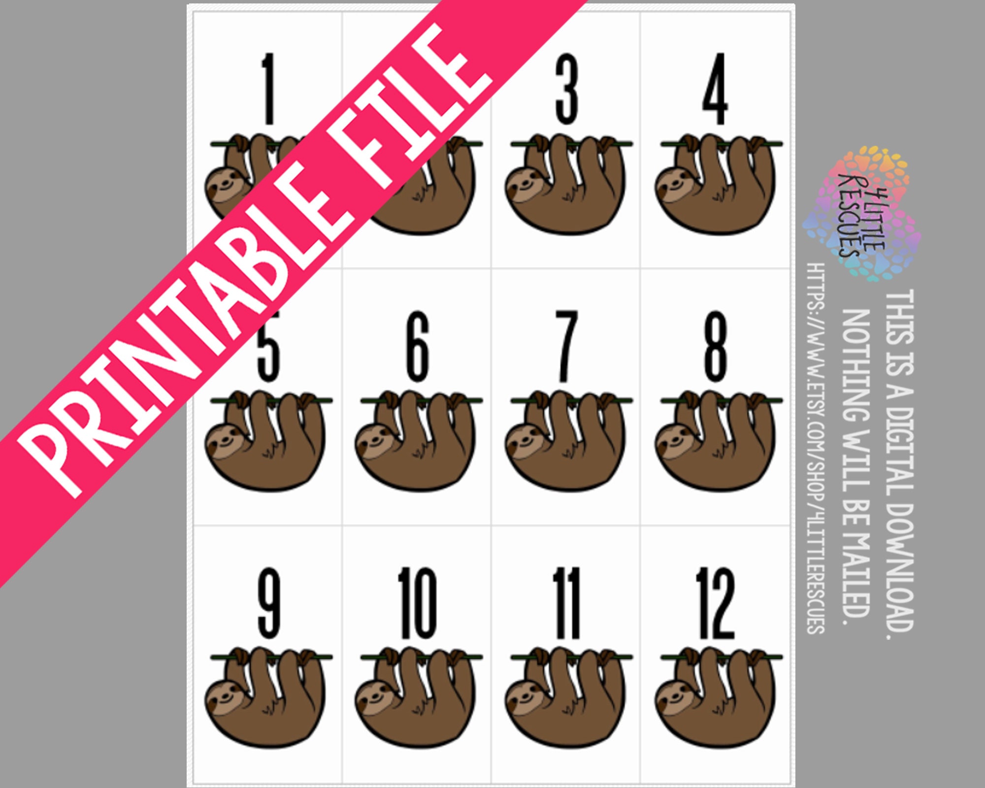 Printable: Sloths Forward Reverse Live Sale Facebook Numbers 1-600 ...