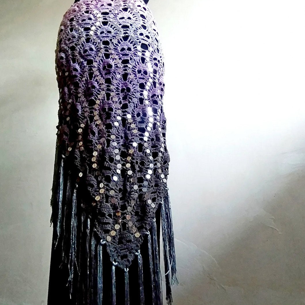 Misty Nightmare Lost Souls Skull Crochet Tribal Sequins Gradient Shawl ...
