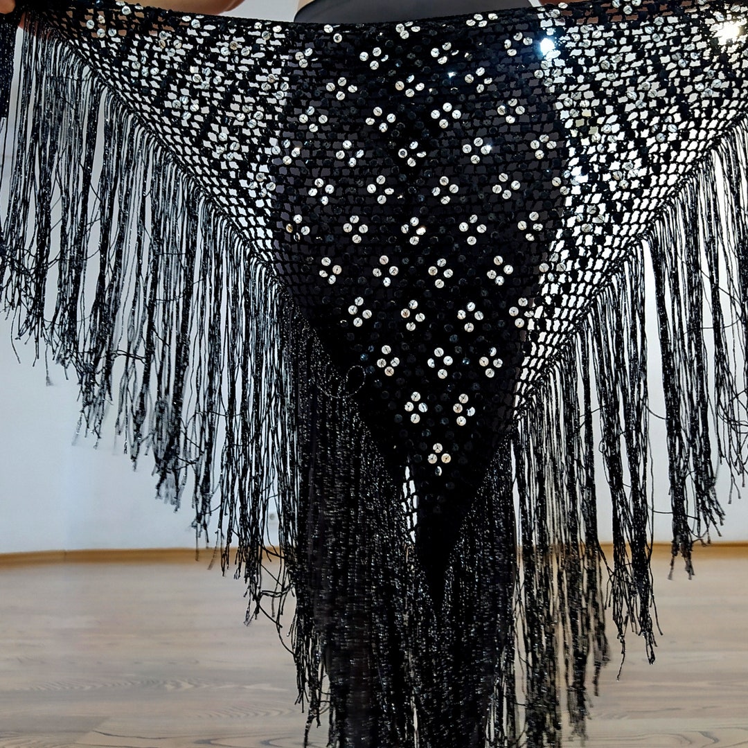 Black Silver Crochet Sequins Hip Scarf,small Dimond Shawl, Hip Wrap ...