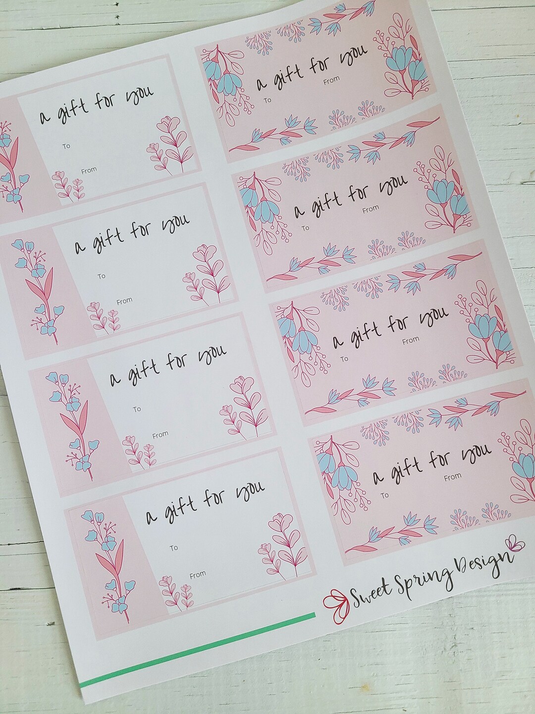 A Gift for You Vinyl Sticker/label Pink Blue Flowers - Etsy