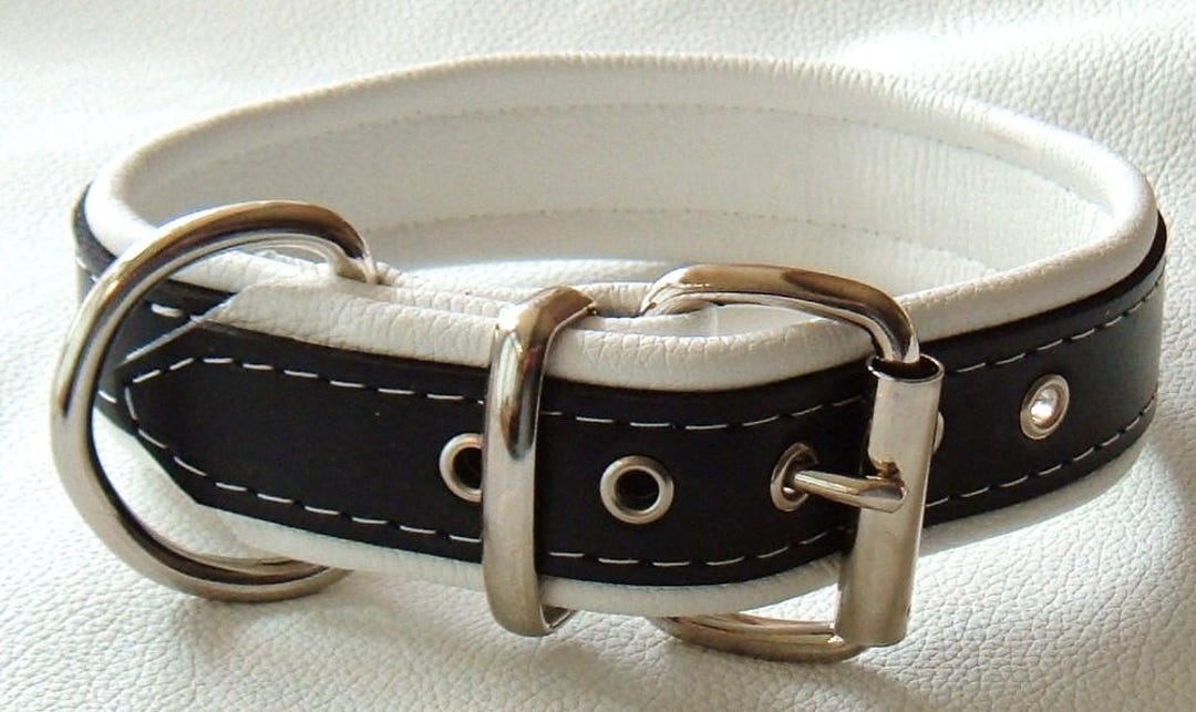 Black and White Leather Dog Collar With White Stitching - Etsy UK