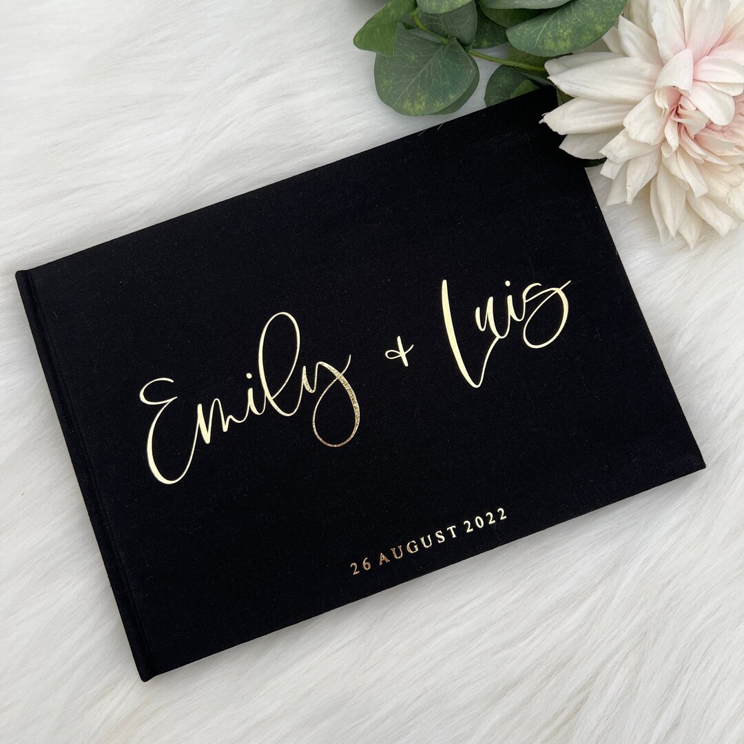 D1 - Luxe Linen Hard Cover Custom Initials Wedding Guest Book / Custom ...