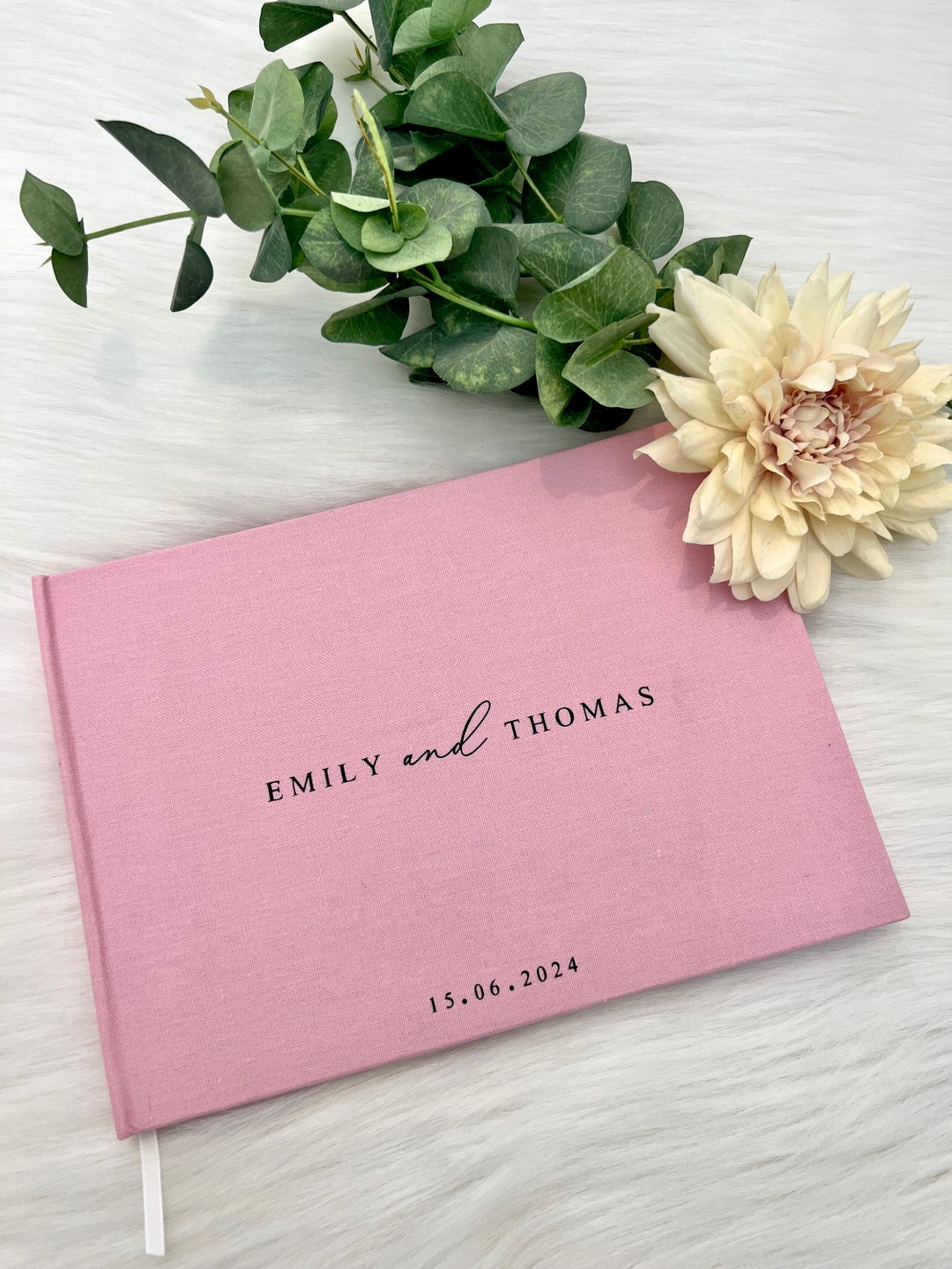 D7 - Luxe Linen Hard Cover Custom Initials Wedding Guest Book / Custom ...