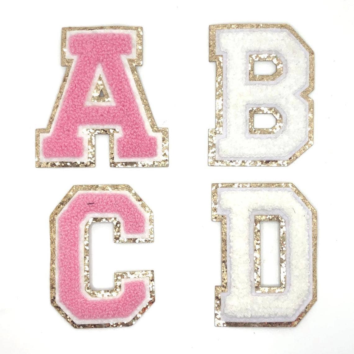 Adhesive White Pink Varsity Glitter Letter Chenille Initial | Etsy