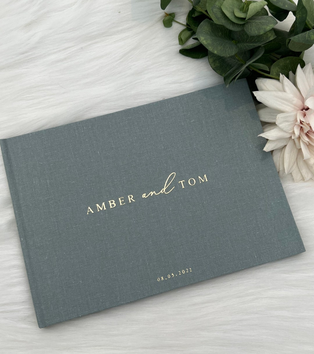 D7 - Luxe Linen Hard Cover Custom Initials Wedding Guest Book / Custom ...