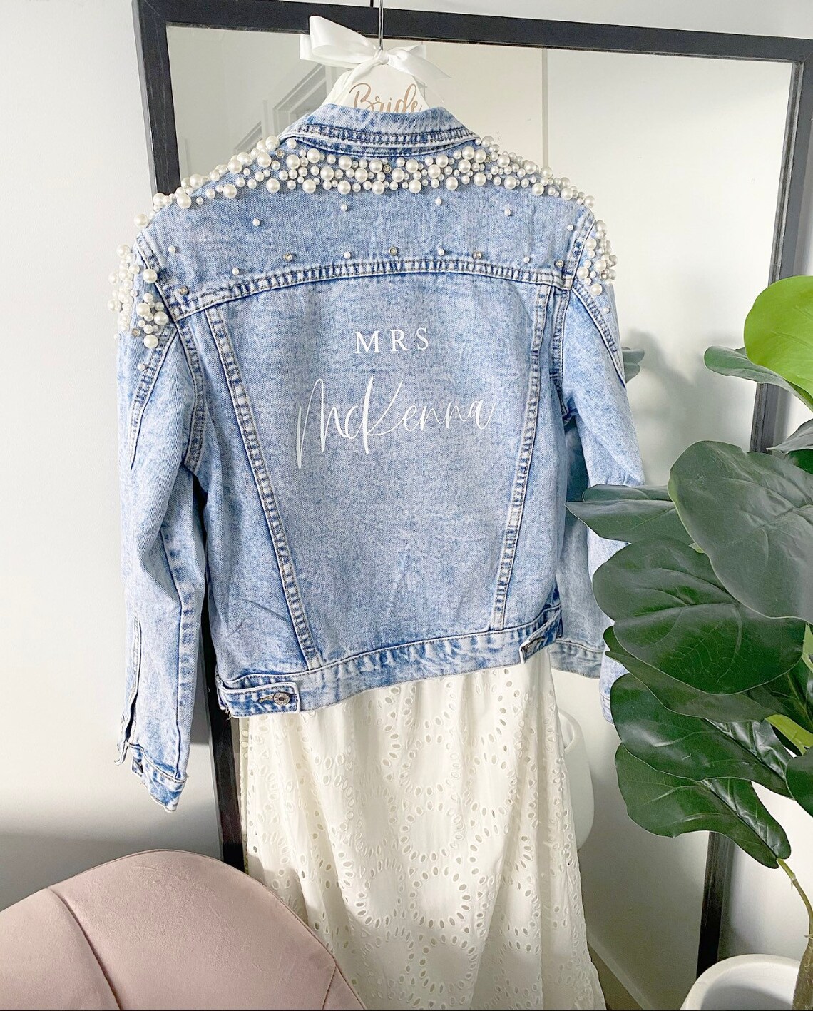 Gorgeous Luxe Denim Jacket With Pearl //personalized Bride Bridesmaid ...