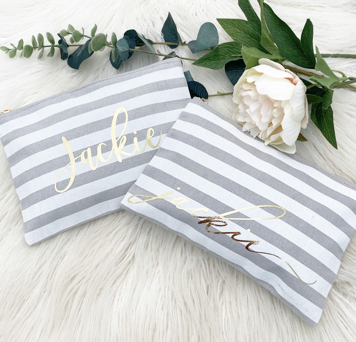 Personalized Stripe Makeup Bag Cursive Script CUSTOM NAME | Etsy